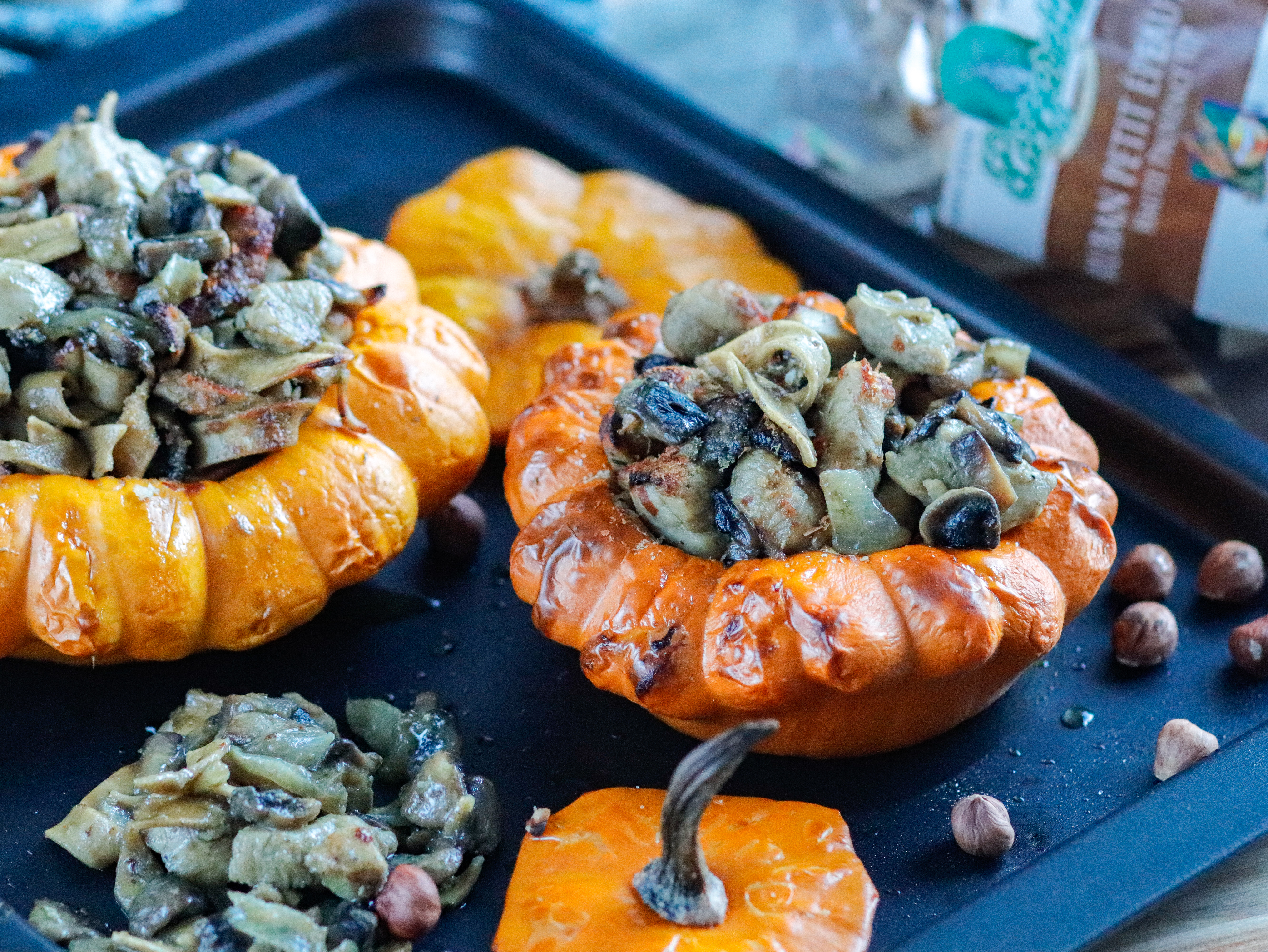 Patisson farci au ruban de petit épeautre, de poulet et de champignon